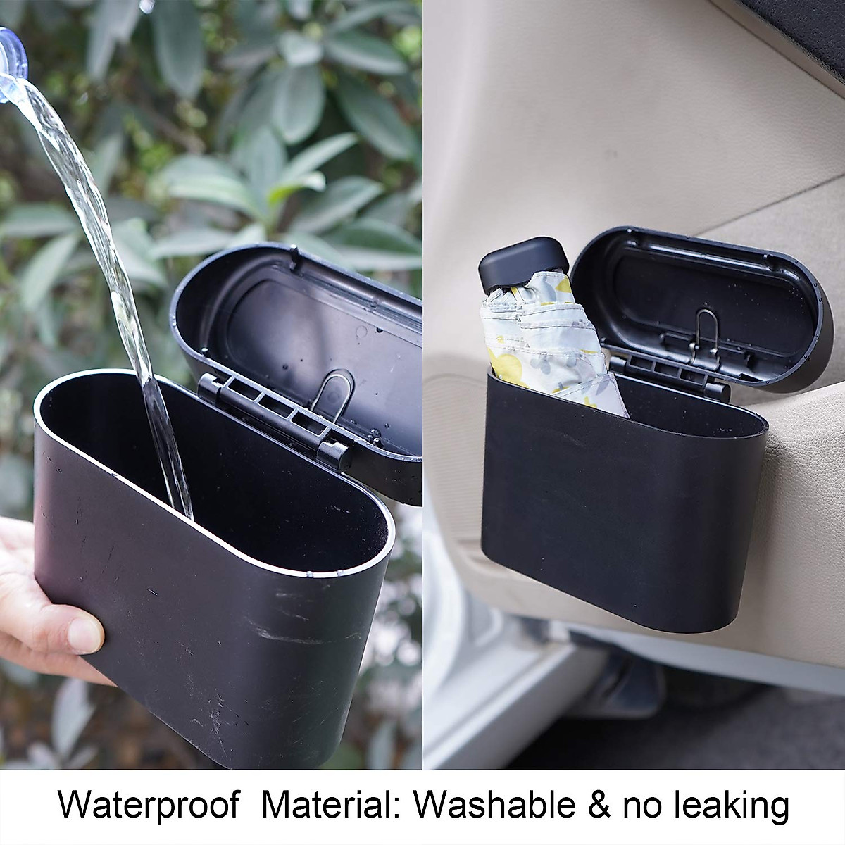 CZWL&HG Portable Hanging Mini Car Trash Can,Wastebasket Trash Can with Lid, Plastic Desktops Trash Can, Garbage Can for Car Office Home,Waterproof Odorless Garbage Can (Black, 1)