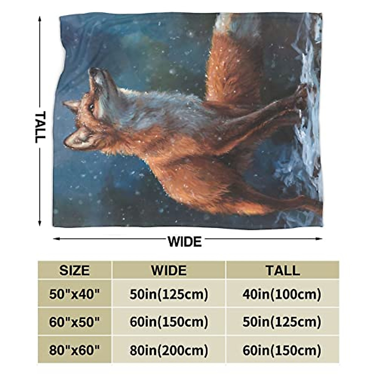 Red Fox Throw Blanket Fox Print Blanket Gifts for Adults Women Kids Girls Boys Super Soft Cozy Warm Lightweight Plush Fox Fleece Flannel Blanket for Couch Bed Chair Dorm Living Room Decor 60''X80''