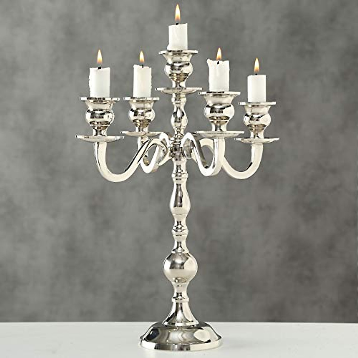 WHW Whole House Worlds Hamptons Five Arm Silver Candelabra, Hand Crafted of Silver Aluminum Nickel, Over 1 Ft Tall (13.75 Inches) from The Hotel Resort Collection