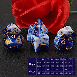QMay DND Dice Set -D&D Polyhedral Dice (7 Pcs) for Dungeons and Dragons(Blue and White)