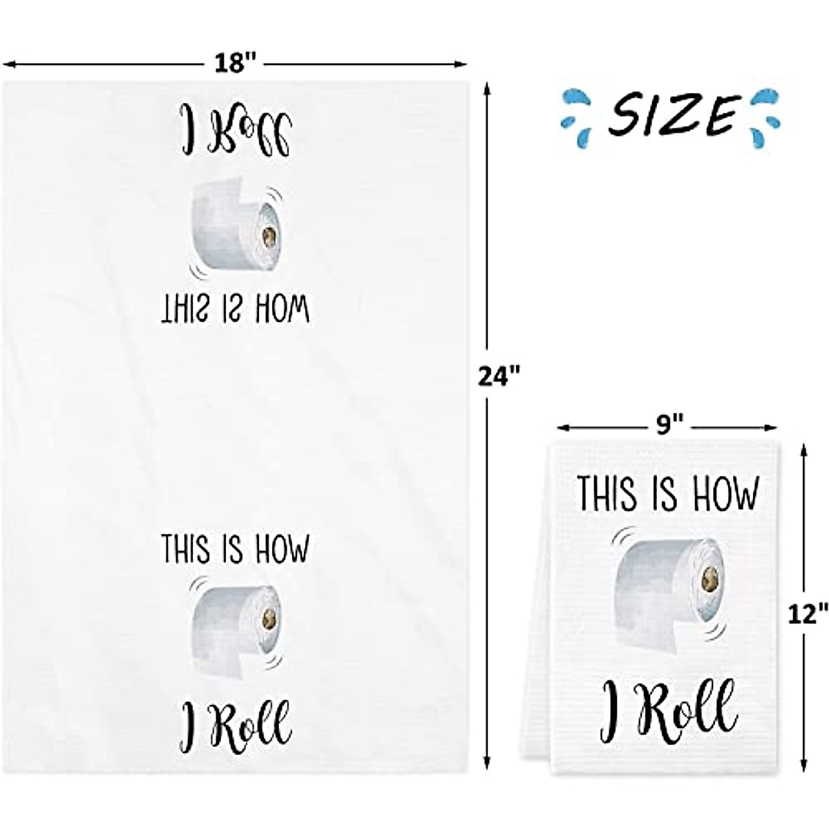 Vansolinne Funny Bathroom Hand Towels with Hanging Loop (4 Packs), 24''x18'' Absorbent Waffle Weave Towels with Humorous Words & Pattern, Cool Guest Hand Towels Funny Bath Decor Nice Bathroom Gifts