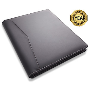 STYLIO Padfolio Portfolio Folder Binder – Interview Resume Legal Document Organizer & Business Card Holder – w/ Letter-Sized Writing Pad - Handsome Piano Noir Faux Leather Matte Finish & Accent Stitch