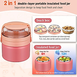 2-in-1 Insulated Food Jar 8oz Soup Thermo with Snack Container Kids Thermo for Hot Food Lunch Containers Wide Mouth Vacuum Stainless Steel Leak Proof for School Travel