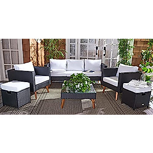 Safavieh Outdoor Collection Presla Wicker Cushion 6-Piece Living Set PAT7715A-3BX, Black/White