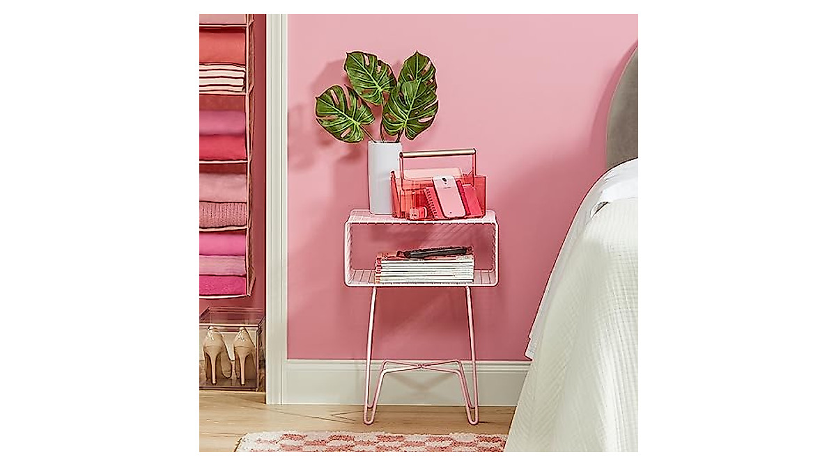 Modern Industrial Side Table with Storage - Light Pink Accent Furniture