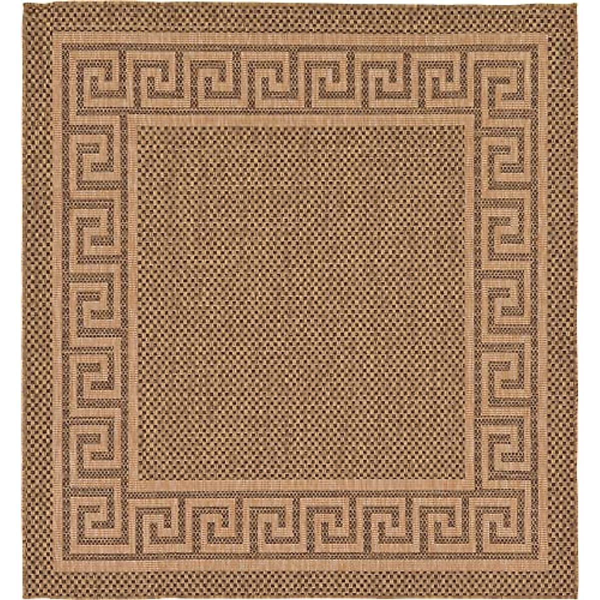 Unique Loom Outdoor Border Collection Area Rug - Greek Key (5' 4" Square, Brown/ Light Brown)