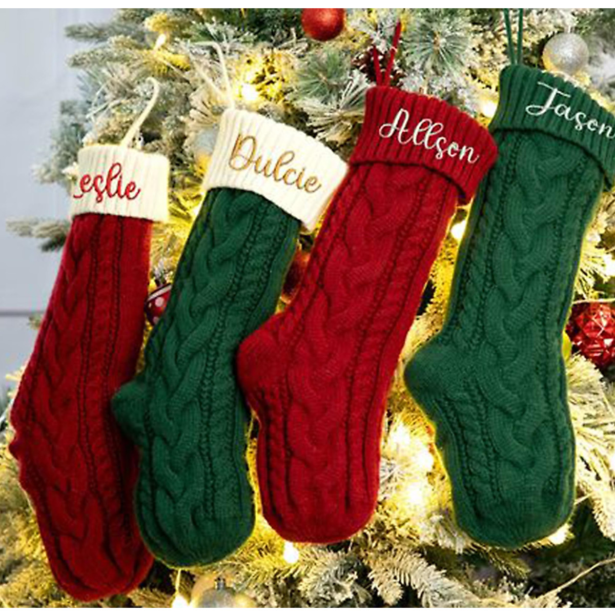 Personalized Christmas Stockings Custom Name Christmas Stockings Large Xmas Stockings with Name 18 inch Knitted Fireplace Hanging Stocking Bulk for Kids, Family Christmas Holiday Party Decor,1pc