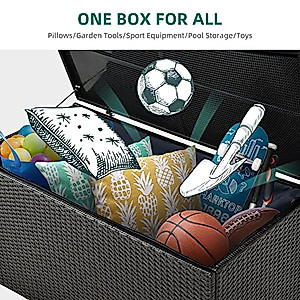 YITAHOME 120 Gallon Large Deck Box with Wheels, Woven Rattan Wicker Outdoor Storage Box, Waterproof Storage Container, Outdoor Cushions Storage-Pool Storage Bin - Brown