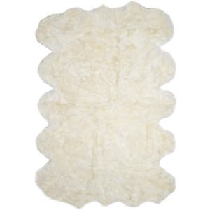 SAFAVIEH Sheep Skin Collection Area Rug - 8' x 10', Natural & White, Handmade Rustic Glam Genuine Pelt, 3.4-inch Thick Ideal for High Traffic Areas in Living Room, Bedroom (SHS211A)