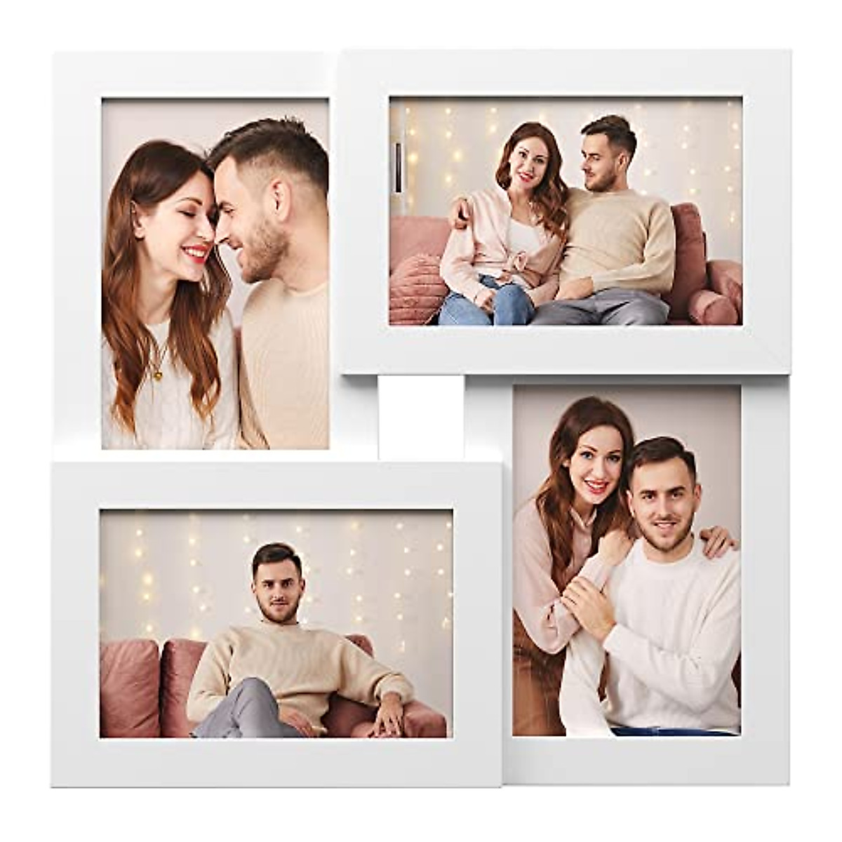 SONGMICS 4x6 Collage Picture Frames, Family Photo Collage Frame Set of 4 for Wall Decor, Glass Front, Wall Hanging or Tabletop, White