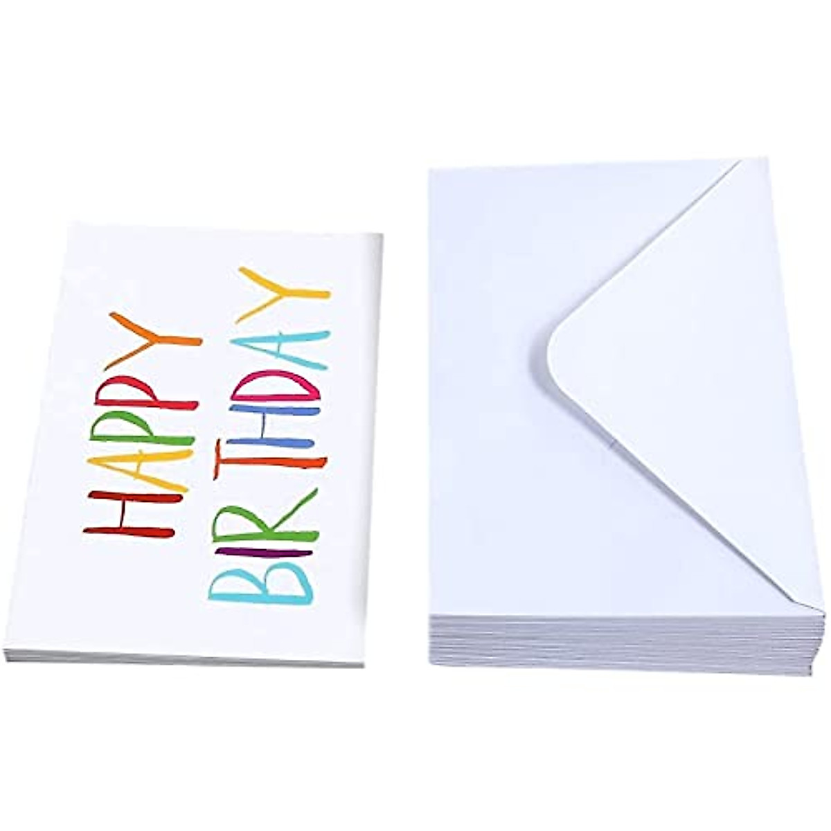 Best Paper Greetings Happy Birthday Greeting Cards (48-Pack) - Birthday Card Variety Pack - 6 Unique Rainbow Fonts - Blank on the Inside, Envelopes Included - 10 x 15 Centimetres