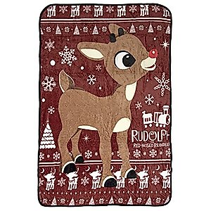 Bioworld Rudolph The Red-Nosed Reindeer Soft Plush Fleece Throw Blanket 45" x 60"