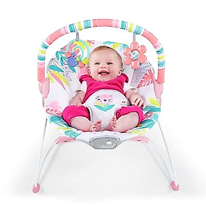 Bright Starts Baby Bouncer Soothing Vibrations Infant Seat - Removable-Toy Bar, Nonslip Feet, 0-6 Months Up to 20 lbs (Flamingo Vibes, Pink)