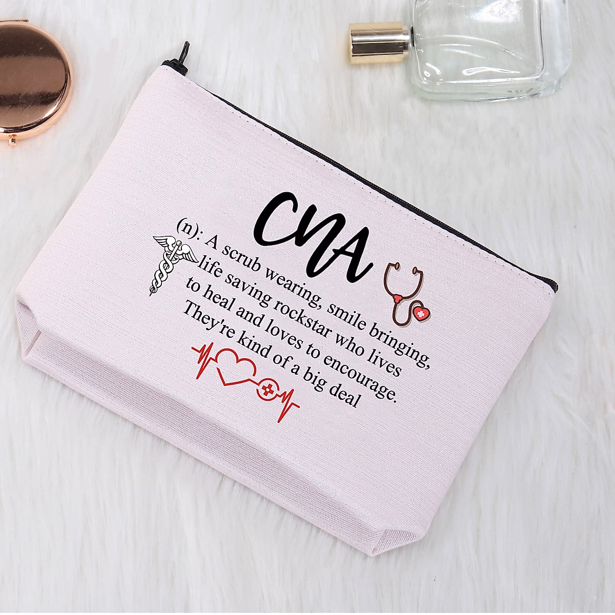 CMNIM CNA Gift Bags Certified Nursing Assistant Gifts Makeup Bag CNA Student Gifts Nursing Cosmetic Bag Zipper Pouch Who Lives To Heal And Love To Encourage (CNA Cosmetic Bag Pink)