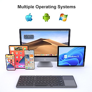 Gimibox Foldable Bluetooth Keyboard, Pocket Size Portable Mini BT Wireless Keyboard with Touchpad for Android, Windows, PC, Tablet, with Rechargeable Li-ion Battery-Dark Gray