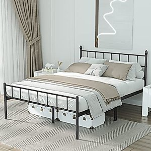 UYUK Queen Size Metal Bed Frame with Headboard, Large Storage Space Under The Bed, Heavy Duty Easy Assembly