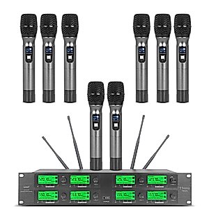 Wireless Microphone System 8 Channel Microphones UHF 8 Handheld Mic Karaoke DJ Mic 8 Whole Metal Mic Karaoke System School Church Speaking Conference Wedding Party