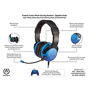PowerA Fusion Wired Stereo Gaming Headset with Mic for PlayStation 4, Xbox One, X, Xbox One S, Xbox 360, Nintendo Switch, PC, Mac, VR, Android, and iOS - Sapphire Fade - Xbox 360; Xbox