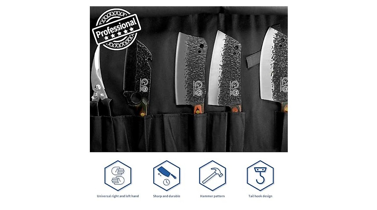 XYJ High Carbon Steel Knife Set - 5 Pieces with Roll Bag