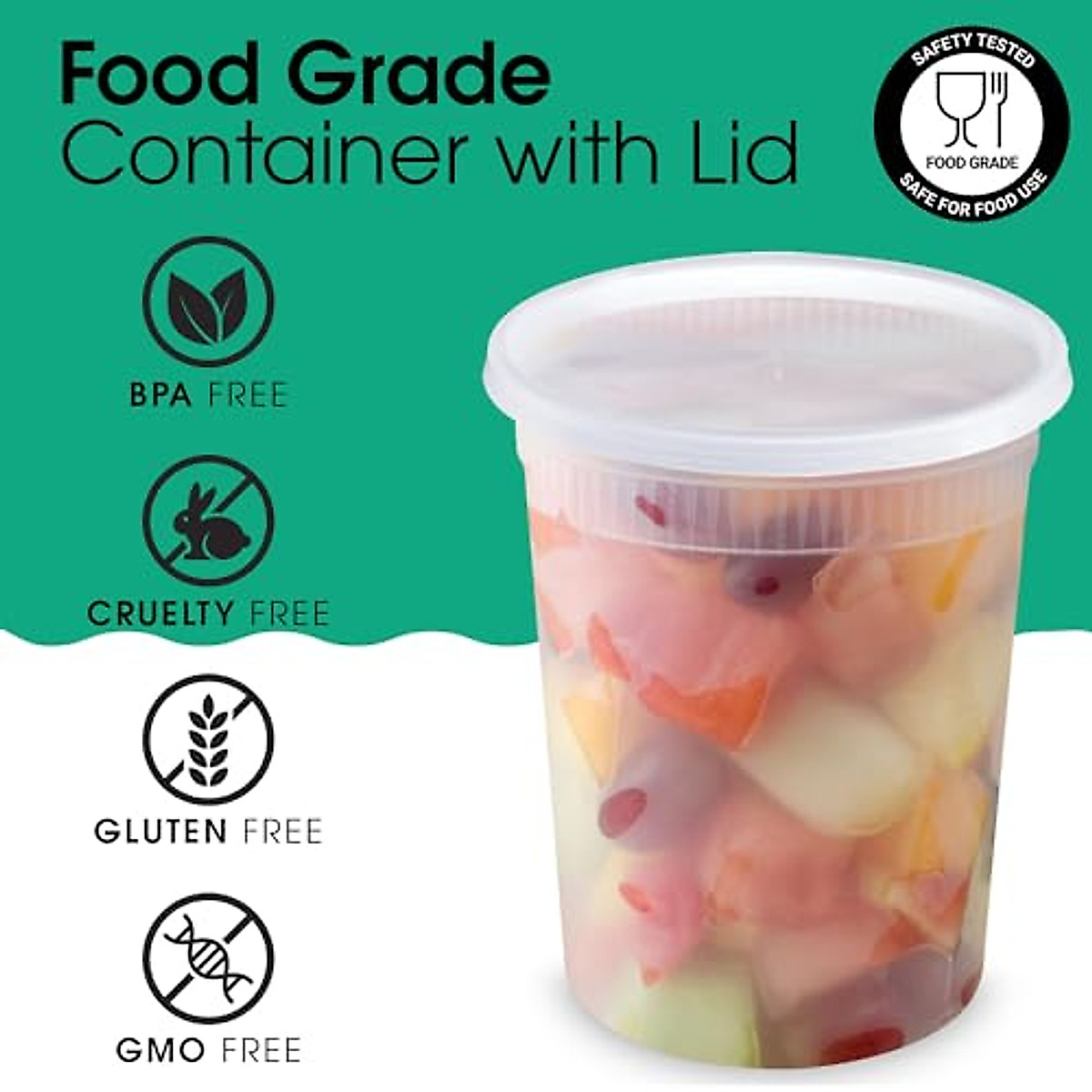 BaydenB 32 oz Deli Containers with Lids | Food-Grade Plastic, Microwave and Freezer Safe, Stackable, Leak-Proof, and Versatile for Meal Prep, Leftovers, and Takeout Storage (15)