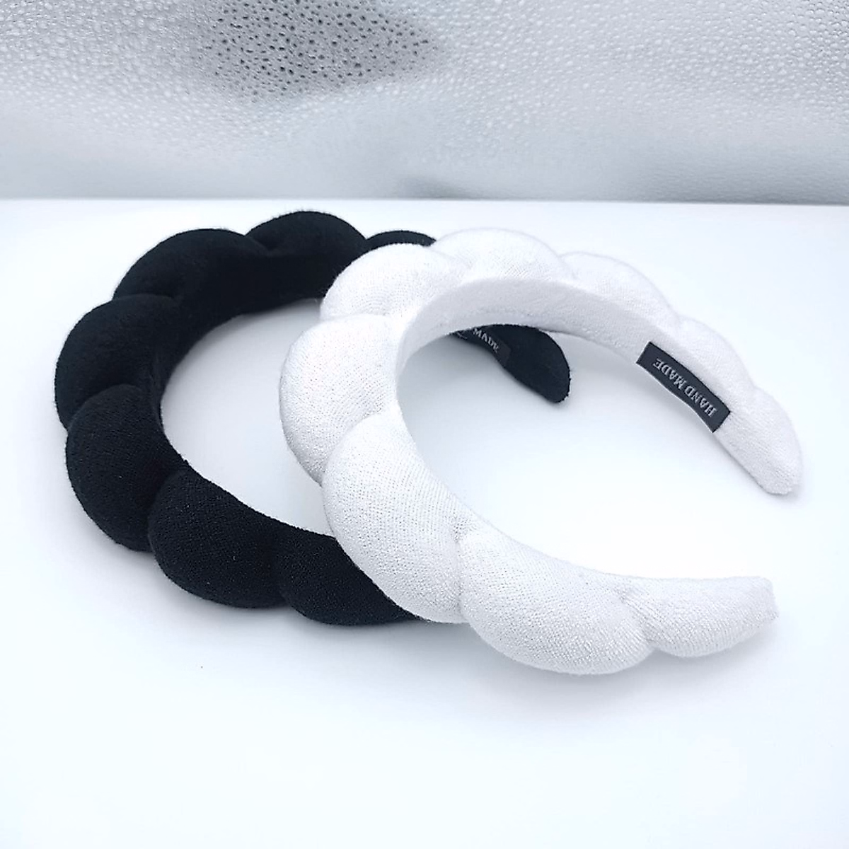 DADHOT Spa Headband for Women - Spa Headband Sponge & Terry Towel Cloth Fabric Hair Band for Face Washing, Makeup Removal, Shower, Hair Accessories,Skincare (Black)