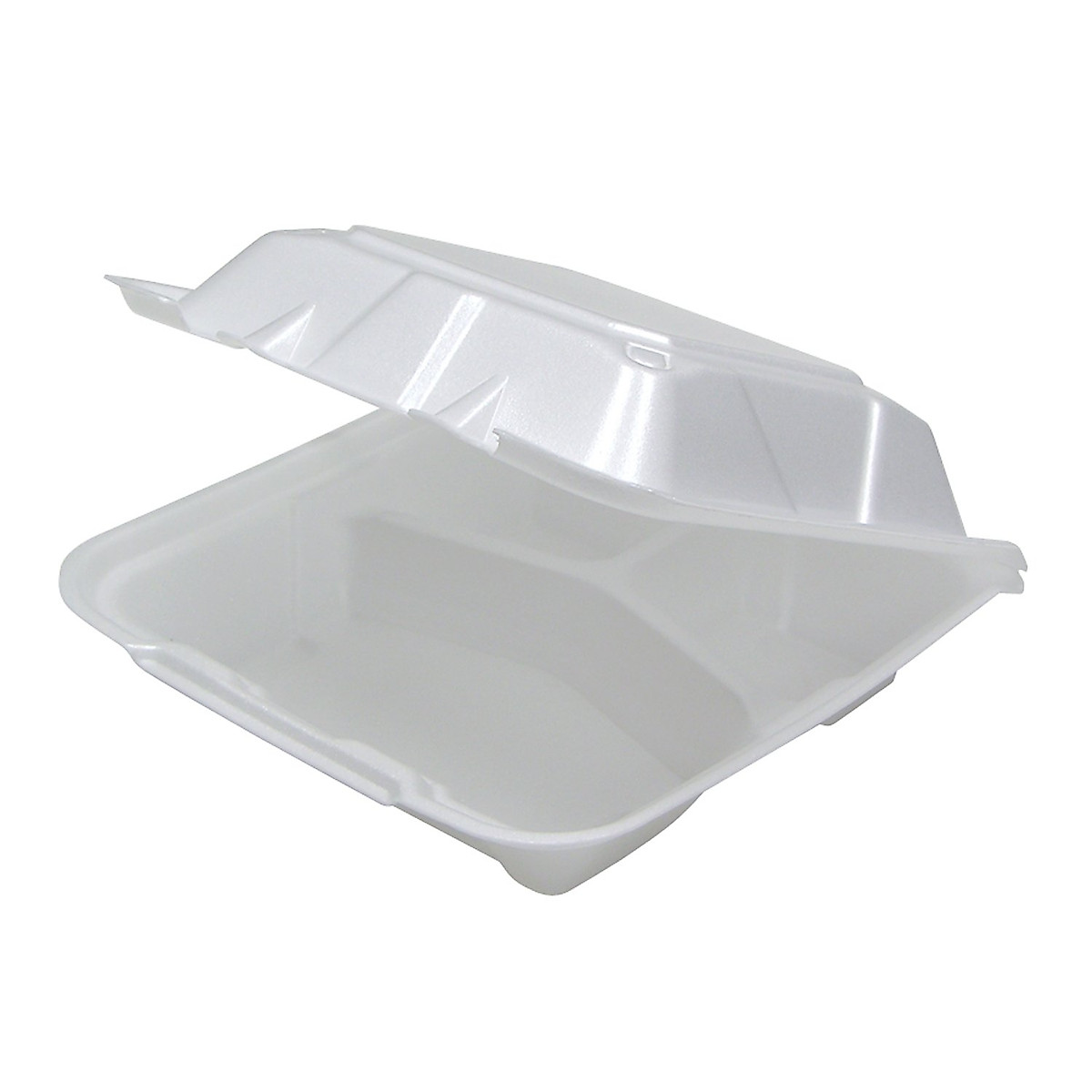 Pactiv YTD19903 Foam Hinged Lid Containers, White, 9 x 9 x 3-1/4, 3-Compartment (Case of 150)