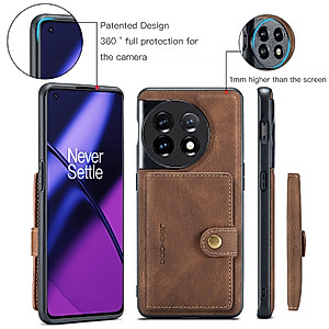 Hongxinyu Case for OnePlus 11 5G,Detachable Magnetic Basic Case Wallet Card Cash Slot Case Cover Functional Kickstand Compatible with OnePlus 11 5G 2023 (Brown)