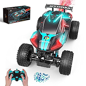 DEERC DE69 Remote Control Truck with Spray and Light, 5 LED Light Modes, Dual Motors Off Road RC Car, 4WD Rock Crawler, Spray Water Mist, 35+ Min Play, Toy Vehicle for Boys Girls and Adults