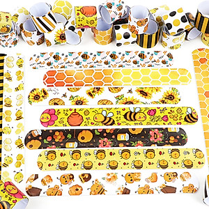 Bee Party Favors 48 PCS Bee Slap Bracelets Honeycomb Wristbands for Kids Boys Girls Bee Theme Birthday Party School Classroom Rewards Baby Shower Party Supplies