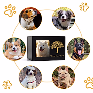 The7boX Pet Urns Wooden Pet Ashes Casket Cat or Dog Memory Box Personalized Photo Frame and Tree of Life Ashes Souvenir with Ashes Bag