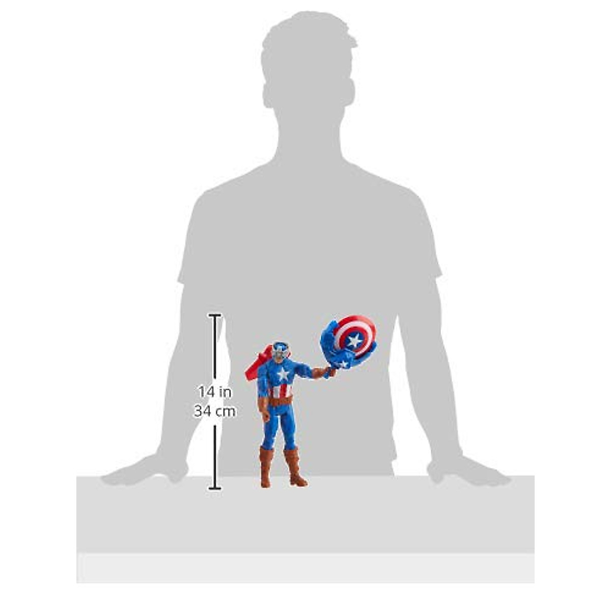 Avengers Marvel Titan Hero Series Blast Gear Captain America, 12-Inch Toy, with Launcher, 2 Accessories and Projectile, Ages 4 and Up , Blue