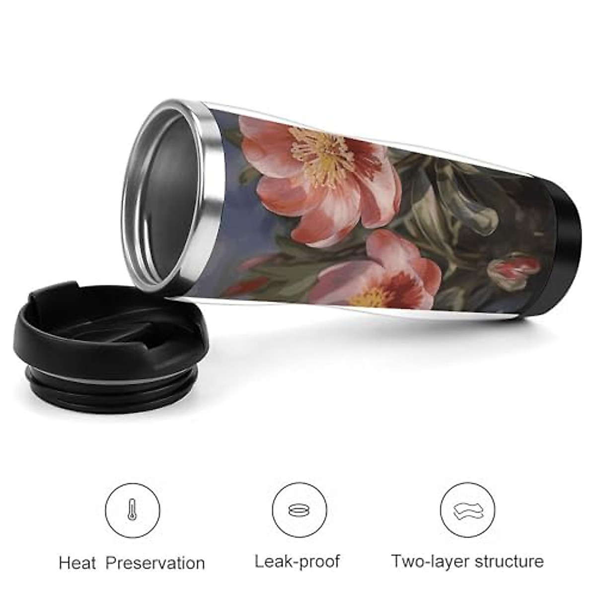 GHENBLT Spring Flower Coffee Travel Mug 12 Oz Coffee Mug Tumbler Coffee Tumbler Travel Coffee Mug Stainless Steel Water Bottles Insulated Water Bottle Travel Mug Travel Coffee Tumbler