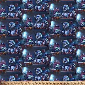 The Child & The Mandalorian Flight Star Wars by Thomas Kinkade Licensed by David Textiles Digital Cotton Print Fabric