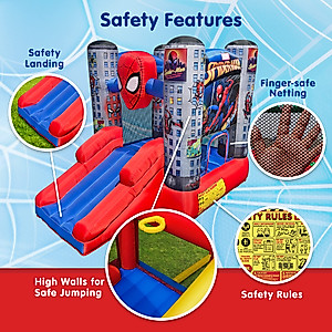 Funormous Marvel Spider-Man Bounce House with Slide, Kids Inflatable Spiderman Bouncy Castle Indoor Outdoor Plus Heavy Duty Air Blower