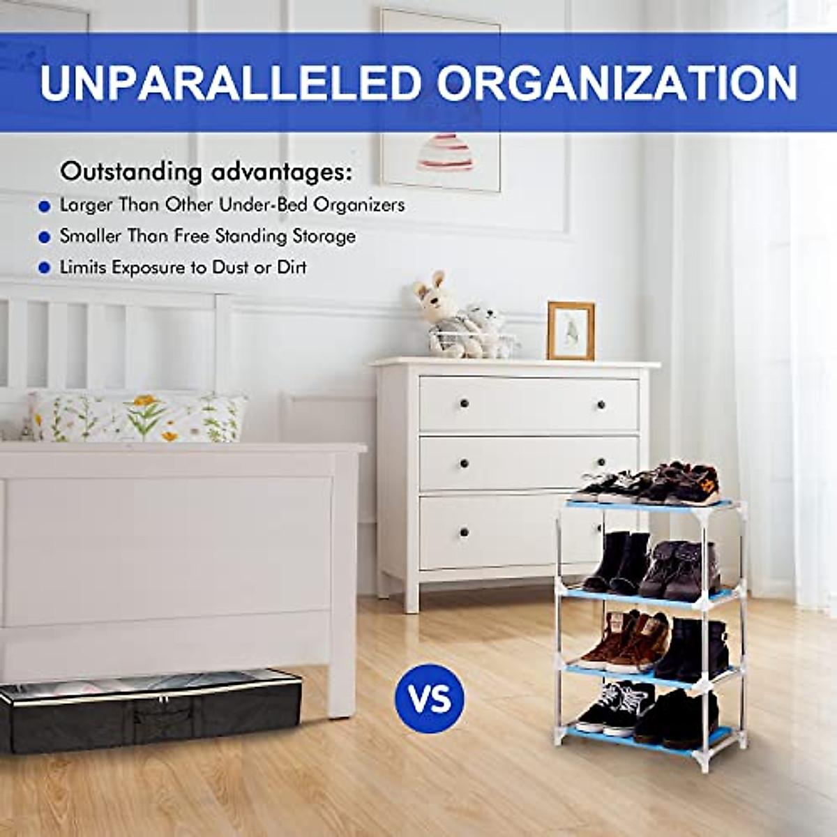 Surblue Under Bed Shoe Storage Organizer Underbed Shoes Closet Storage Solution 2 Metal zippers and 3 Handles with Clear Cover for Men's and Women's Shoes Fits 24 Pairs of Shoes， Set of 2, Grey