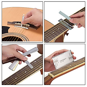 Uiegurit 15 Pieces Guitar Radius Gauge Set Including String Action Ruler, 32 Blades Feeler Gauge, Fingerboard Fret Protector Guards and Grinding Stone for Guitar and Bass Setup