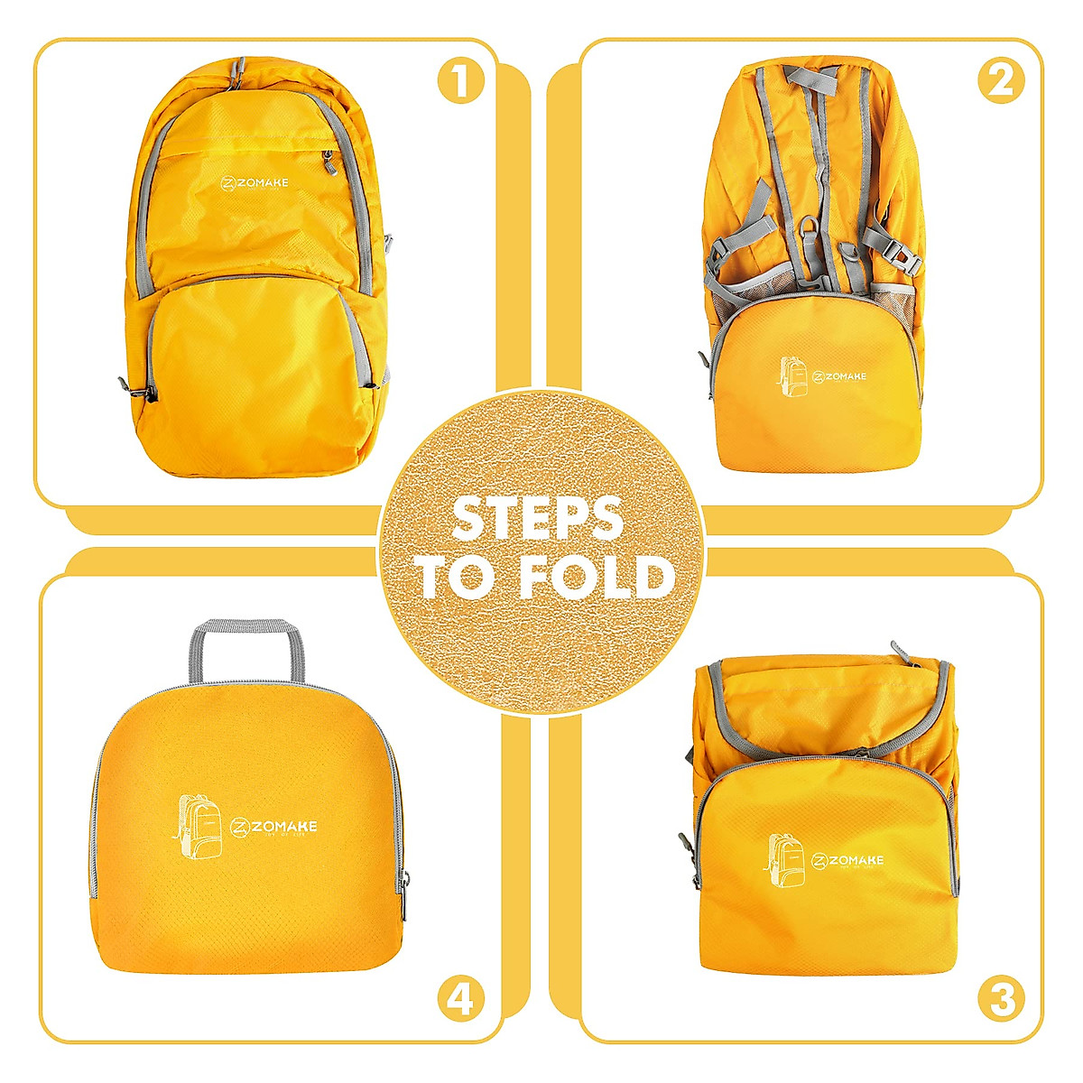 ZOMAKE Lightweight Packable Backpack 30L - Foldable Hiking Backpacks Water Resistant Compact Folding Daypack for Travel(Yellow)