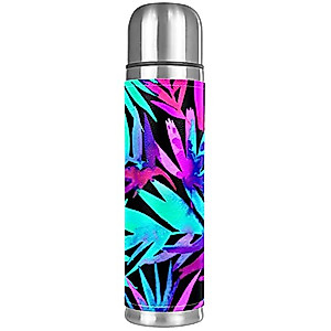 Bright Tropical Palms Pattern Stainless Steel Water Bottle, Leak-Proof Travel Thermos Mug, Double Walled Vacuum Insulated Flask 17 OZ