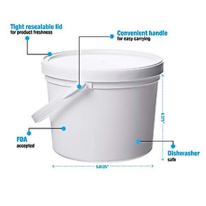 Consolidated Plastics Pail with Handle, Polypropylene, 1.5 Quart, White, 10 Piece