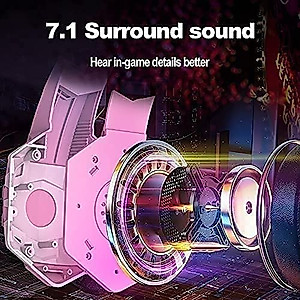 MXJCC Gaming Headset Pink for Noise Cancelling Over Ear Headphones with Microphone LED Light Mic for Laptop (Color : Pink)