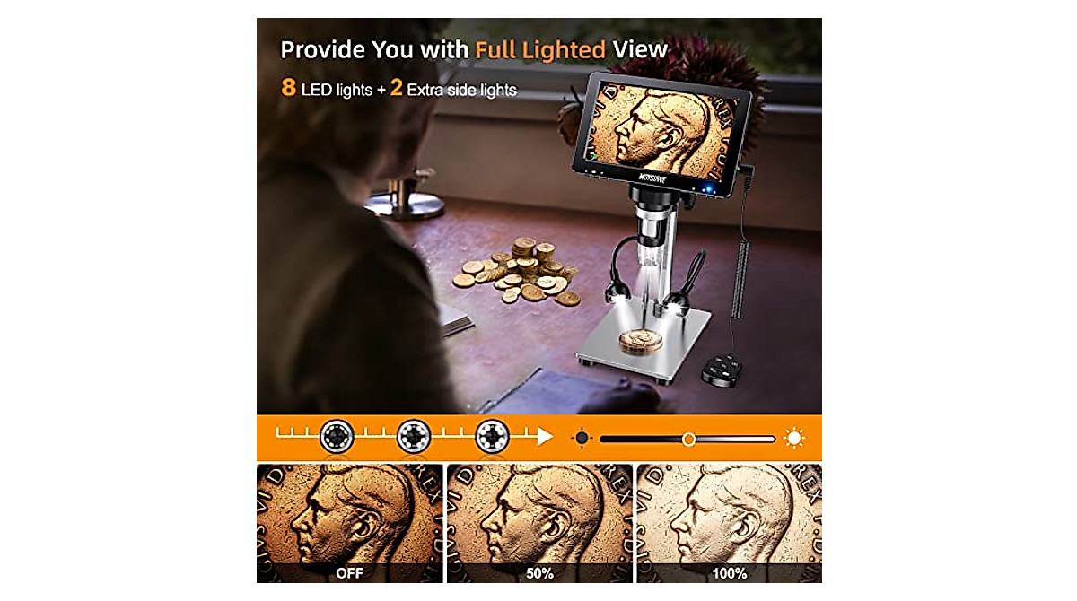 MOYSUWE MDM9 7" LCD Digital Microscope - 1200X HD Imaging for Coin ...