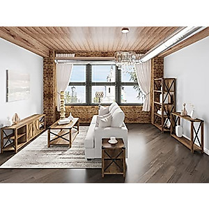 AMERLIFE 43 Inch Farmhouse Entry Table, Industrial Accent Entryway Console Table with Open Storage Shelf, Rustic Wood Sofa Table for Hallway Living Room, X-Shaped Metal Frame Support, Rustic Oak