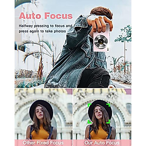 Digital Camera Auto Focus 2.7K 48MP Digital Point and Shoot Camera with 32GB Memory Card,16X Zoom, Time Lapse Vlogging Camera Digital Cameras for 8-15 Years Kids Teenagers Students Boys Girls,Pink