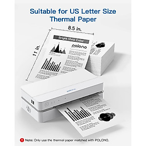 Thermal Printer, 2.4 GHz WiFi Inkless Printer Supports 8.5" x 11" US Letter Size Thermal Paper, Auto Cutting, Wireless Printer Support Android, iOS & Laptop, Compact Printer for Home Use, Office