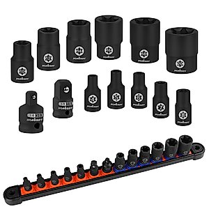 HORUSDY 13-Piece Female External Socket Set | Female E-Torx Sockets (E4-E20) | 2 Impact Socket Adapter Set