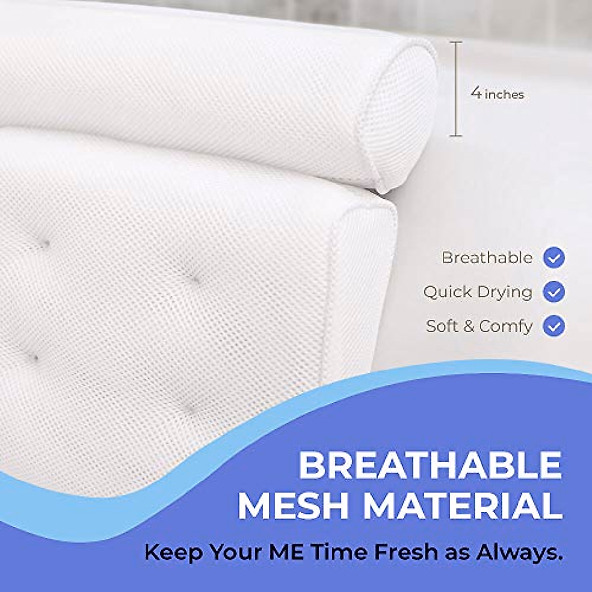 IndulgeMe Luxury Bath Pillow for Tub - Non-Slip Head, Back, Shoulder and Neck Support, Bathtub Spa Pillow with Extra Large Suction Cups, Fits All Bathtub, Hot Tub, Jacuzzi Spas