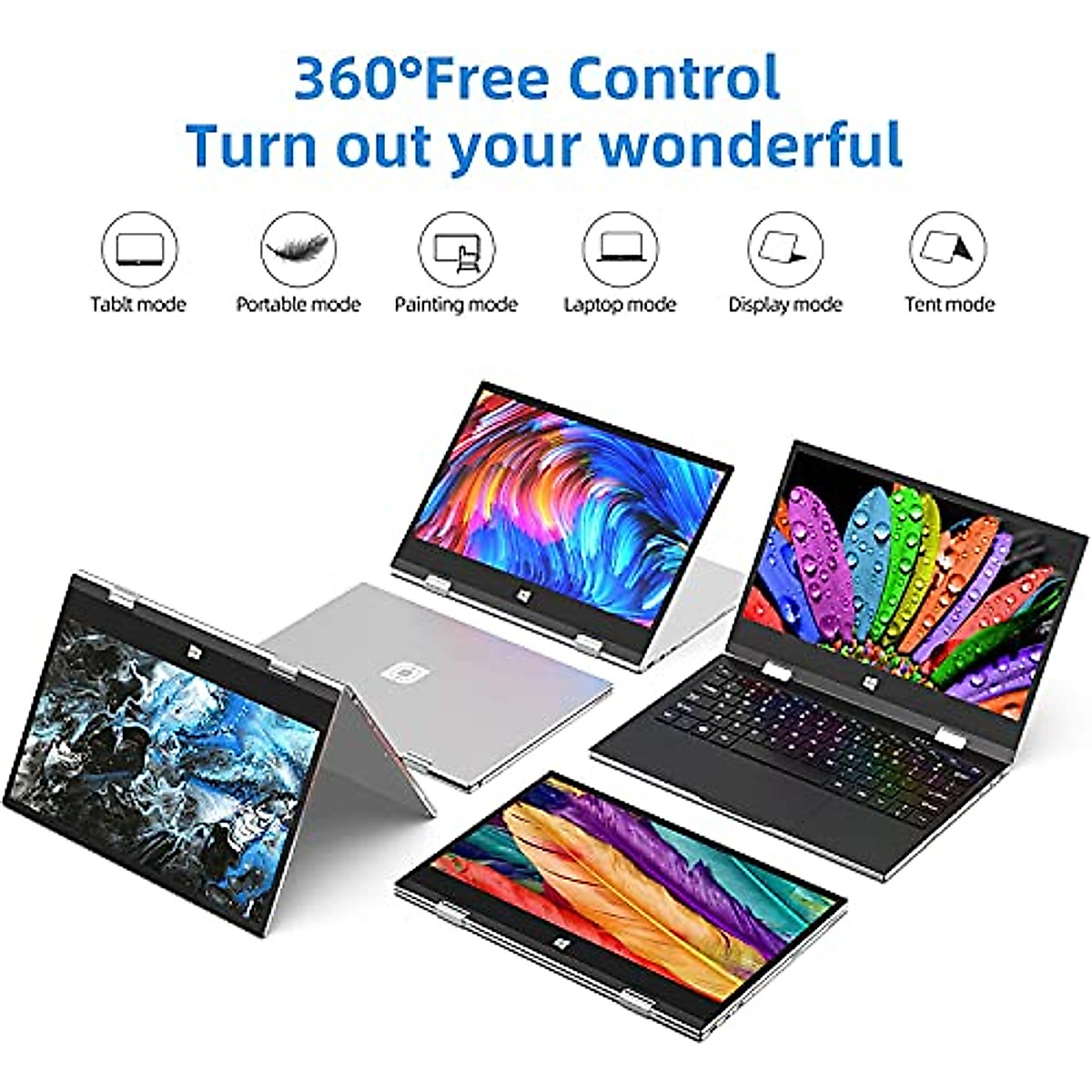 jumper EzBook X1 11.6 Inch 1080P FHD Touchscreen Laptop,Intel Celeron Quad core Processor,Flip Computer PC 6GB RAM,128GB eMMC,Windows 11 Home,Supports TF Card and 1TB M.2 SSD Extension - Silver