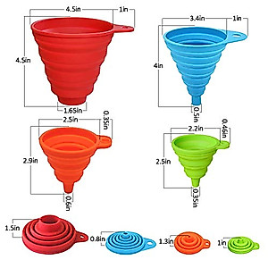 4Pcs Kitchen Funnels for Filling Bottles Canning, Food Grade Silicone Collapsible Funnel Set, Large Funnel for Wide Mouth Jar, Small/Mini Funnel for Transfer Oil Powder