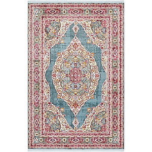 Unique Loom Baracoa Collection Area Rug - Regla (5' 5" x 8' Rectangle, Turquoise/ Ivory)