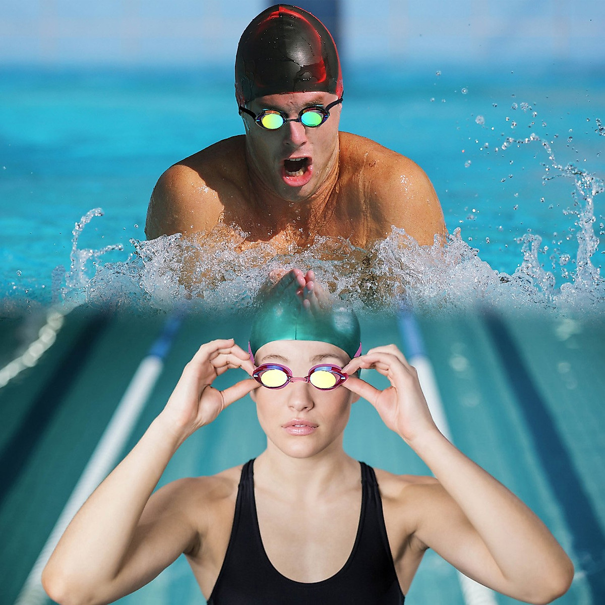 DARIDO Swim Goggles, Swimming Goggles 2 Pack Anti Fog UV Protection No Leaking for Adult, Men, Women, Youth